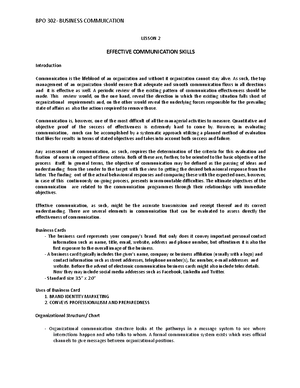 Lesson 1- Introduction to Communication - BPO 302- BUSINESS ...