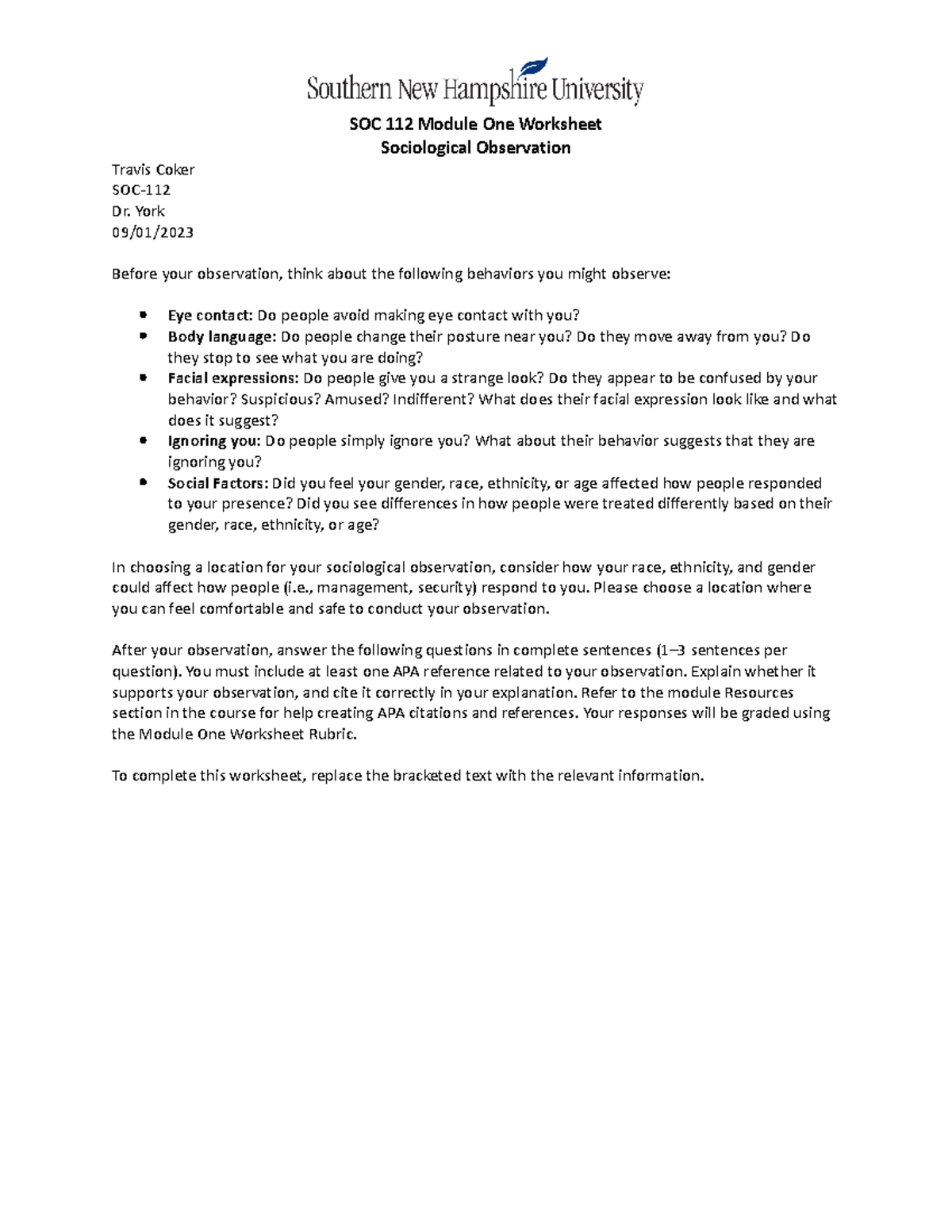 SOC 112 Module One Worksheet - SOC 112 Module One Worksheet ...