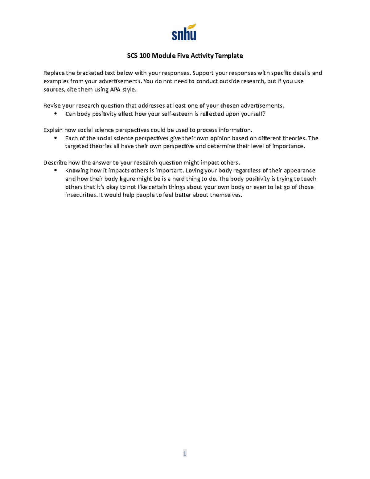 SCS 100 Module Five Activity Template - SCS 100 Module Five Activity ...