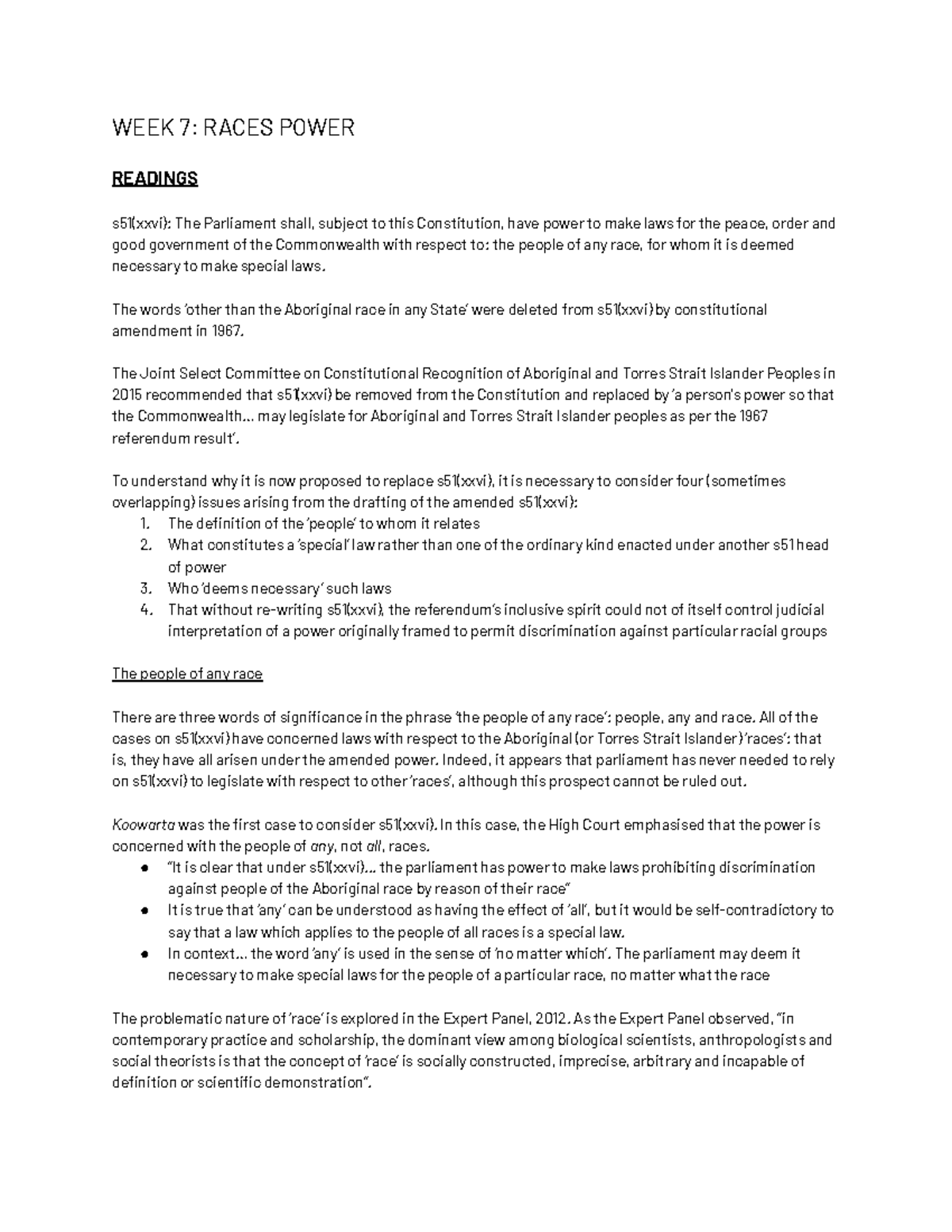 CCL reading and lecture notes - exam prep - WEEK 7: RACES POWER ...