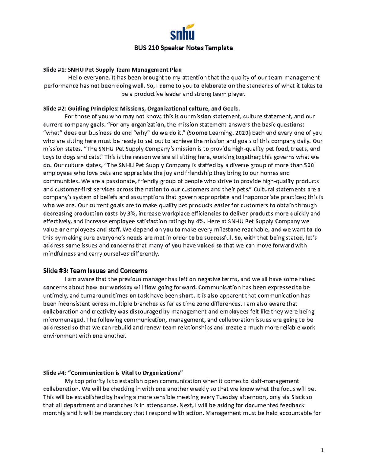 BUS 210 Speaker Notes - BUS 210 Speaker Notes Template Slide #1: SNHU ...