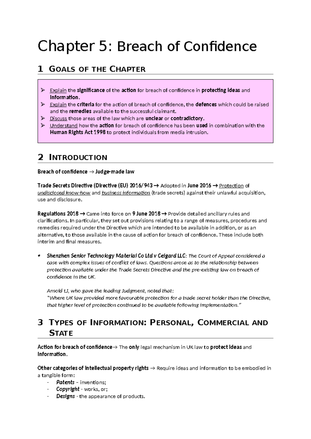 5. Breach of Confidence - Chapter 5: Breach of Confidence 1 GOALS OF ...