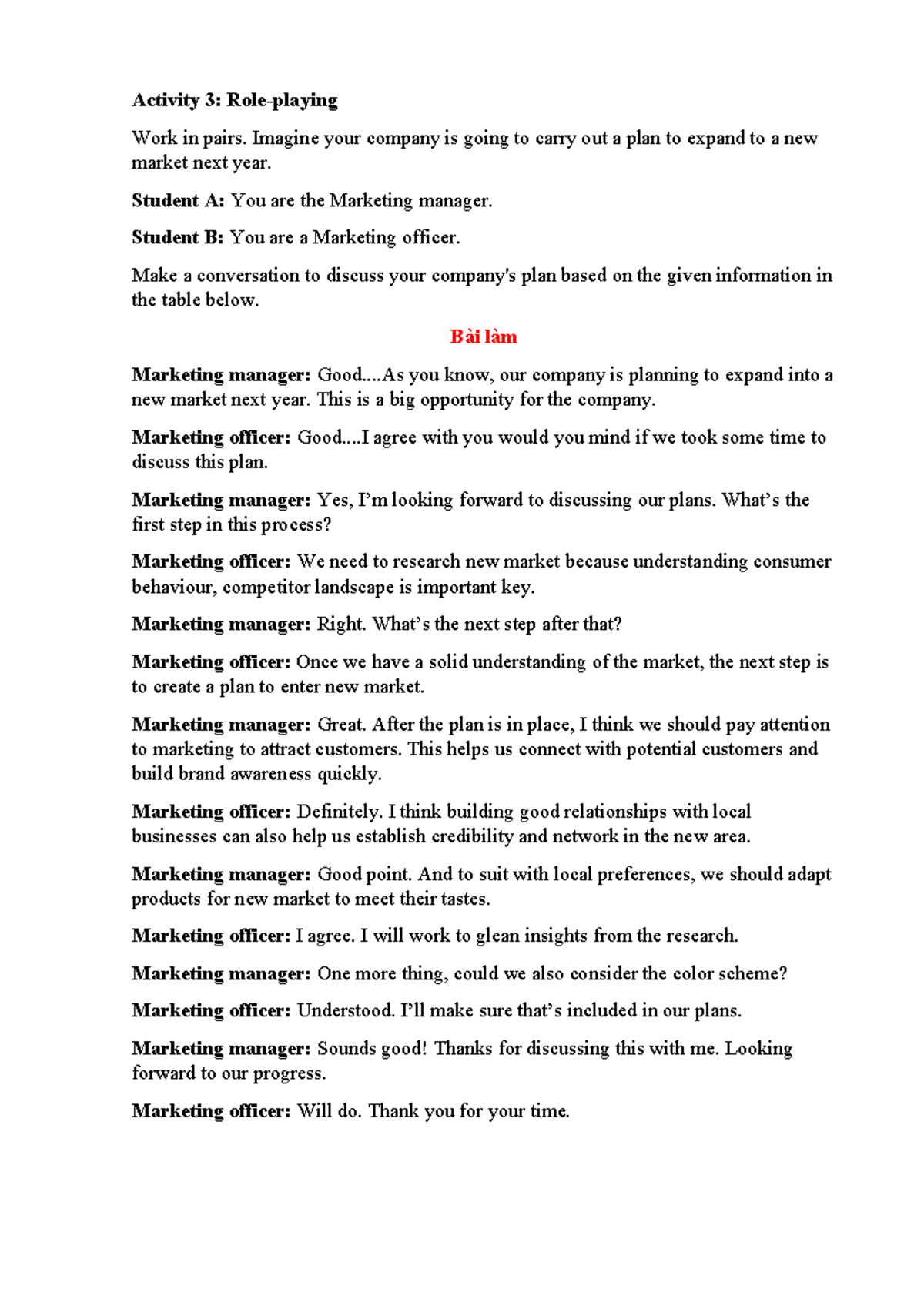 Unit 7- Activity 3- Role-playing - Activity 3: Role-playing Work in ...