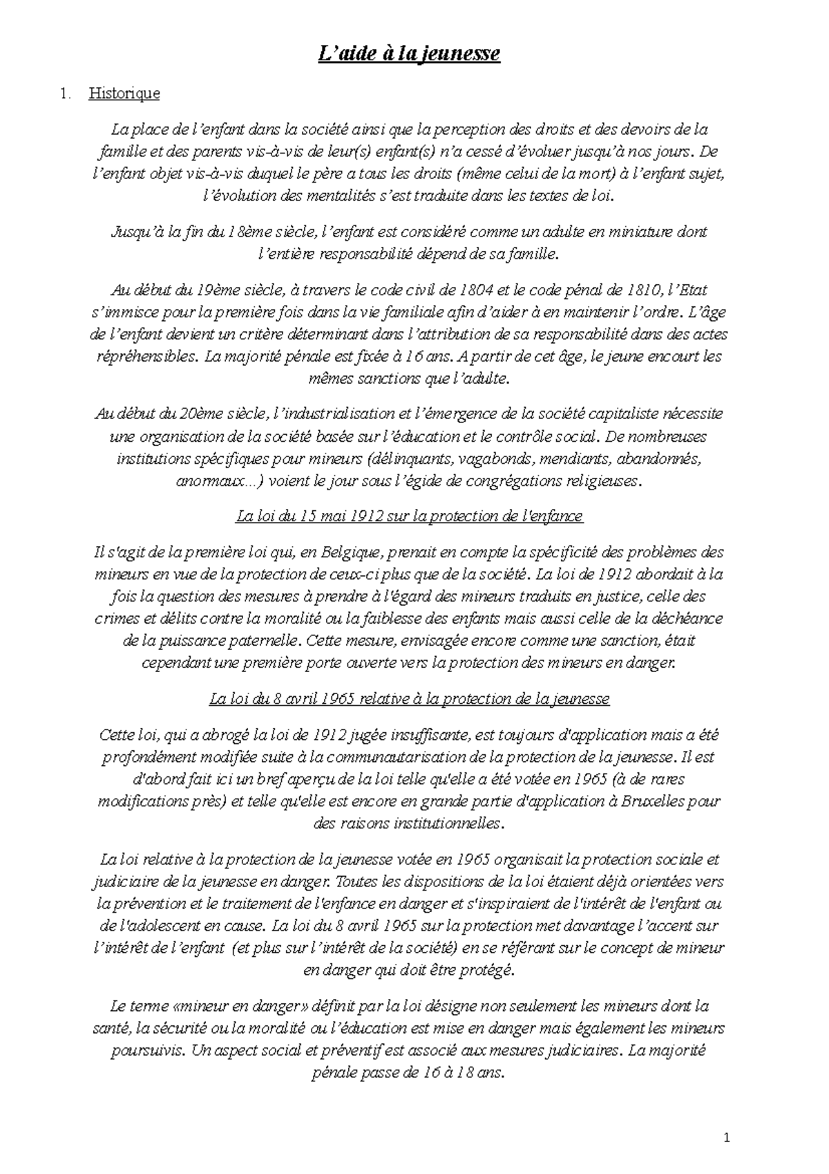 Aide à la jeunesse - SAJ-PMS-SPJ - L’aide à la jeunesse Historique La ...