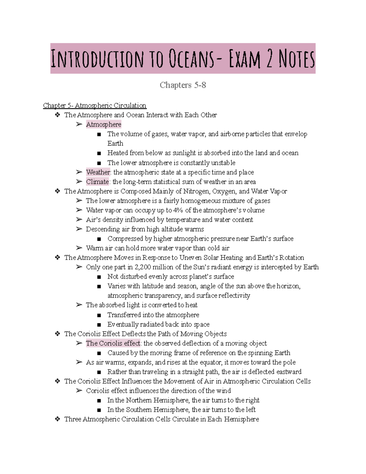 Intro to Oceans Exam 2 Notes - Introduction to Oceans- Exam 2 Notes ...