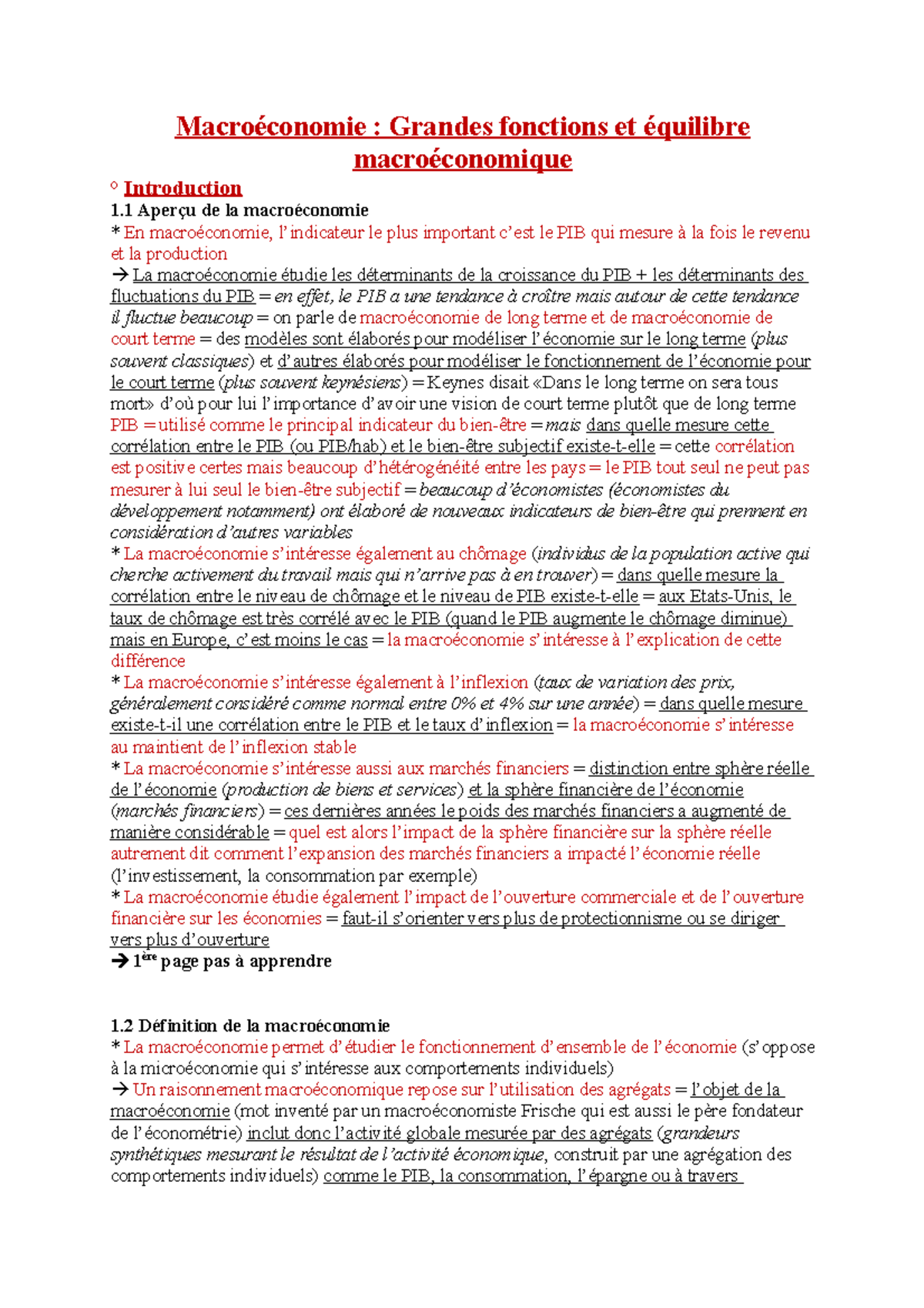 Macro Cours PROF[ 1228] - Macroéconomie : Grandes fonctions et équilibre macroéconomique ° - Studocu