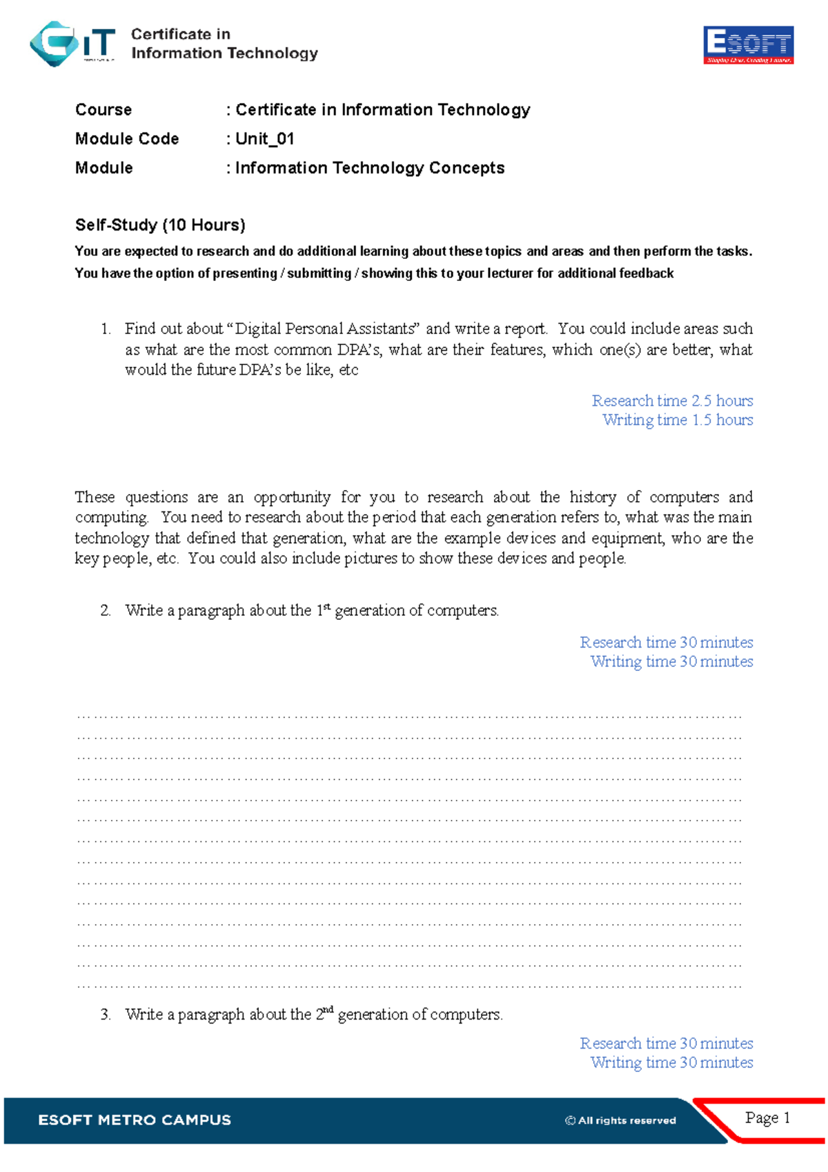 2994-1637316742202-Self Study 1.1 [10 Hours] - Course : Certificate in Information Technology ...