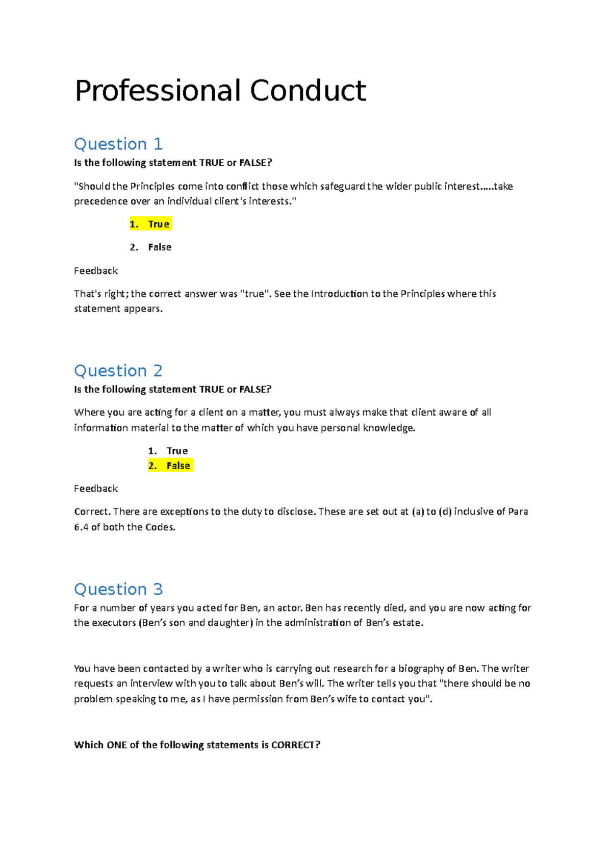 Professional Conduct Questions and answers - Professional Conduct ...