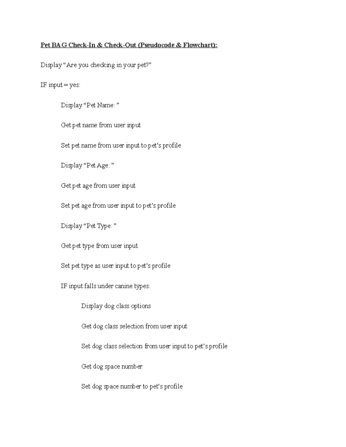 1-6 Psuedocode and Flowchart - Pet BAG Check-In & Check-Out (Pseudocode ...