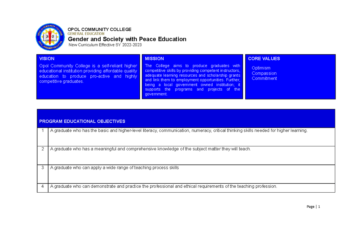 Gender and Society - OPOL COMMUNITY COLLEGE GENERAL EDUCATION Gender ...