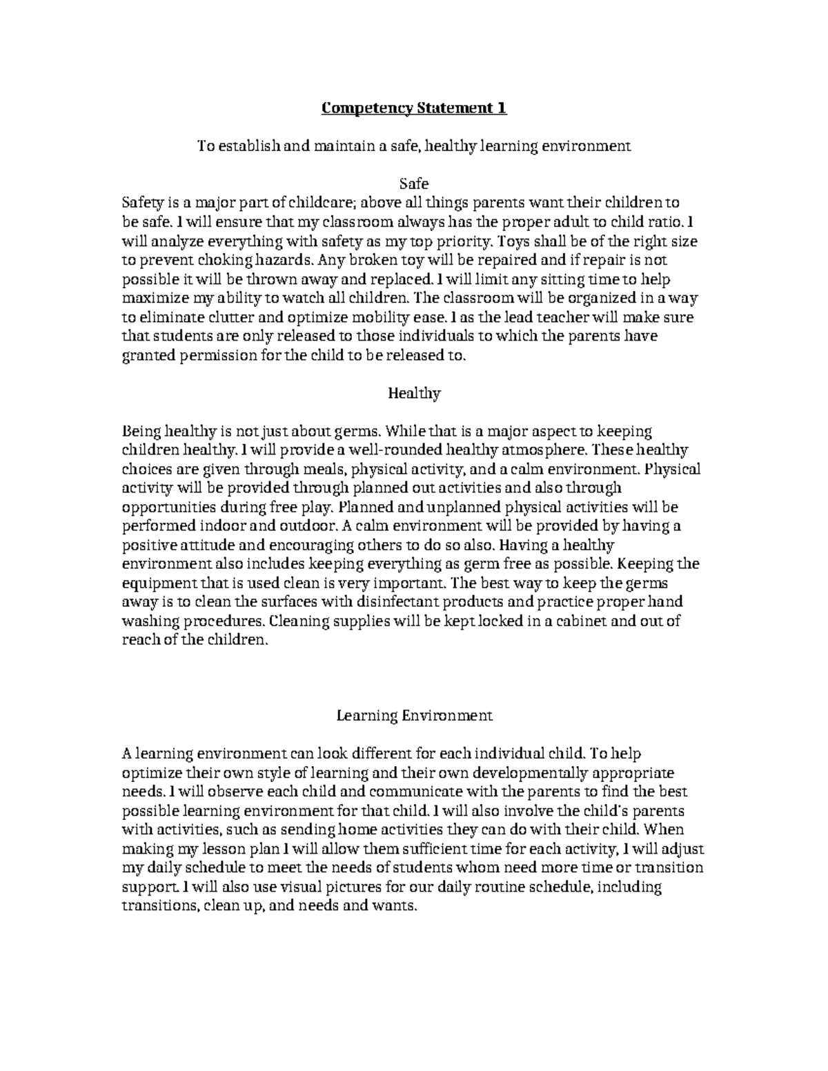 Competency Statement 1 CDA - Competency Statement 1 To establish and ...