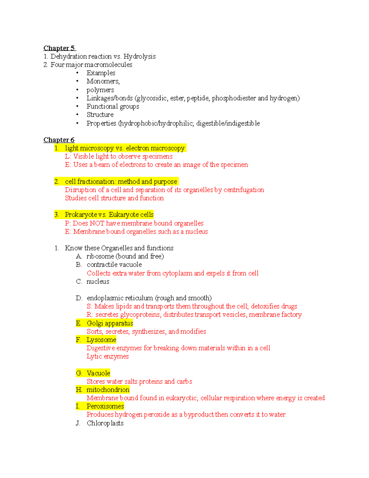 Chapter 5 - in class notes - Chapter 5 Dehydration reaction vs ...