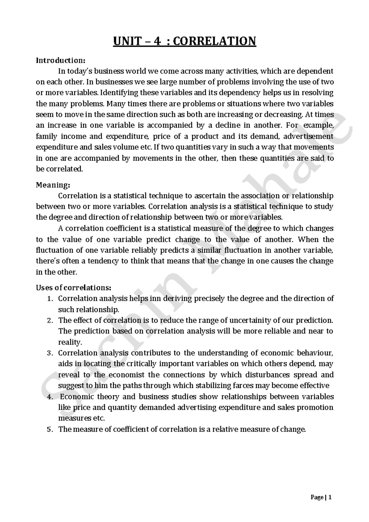 Correlation And Regression Unit 4 Correlation Introduction In