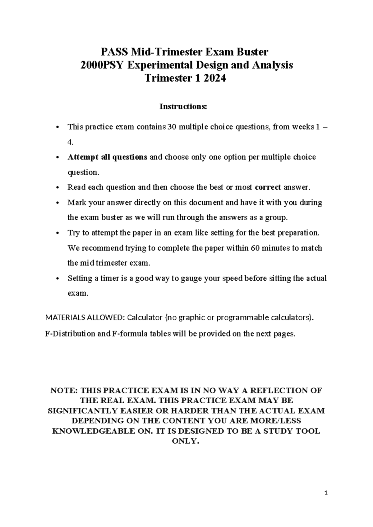 2000 PSY PASS Exam Buster - PASS Mid-Trimester Exam Buster 2000PSY ...