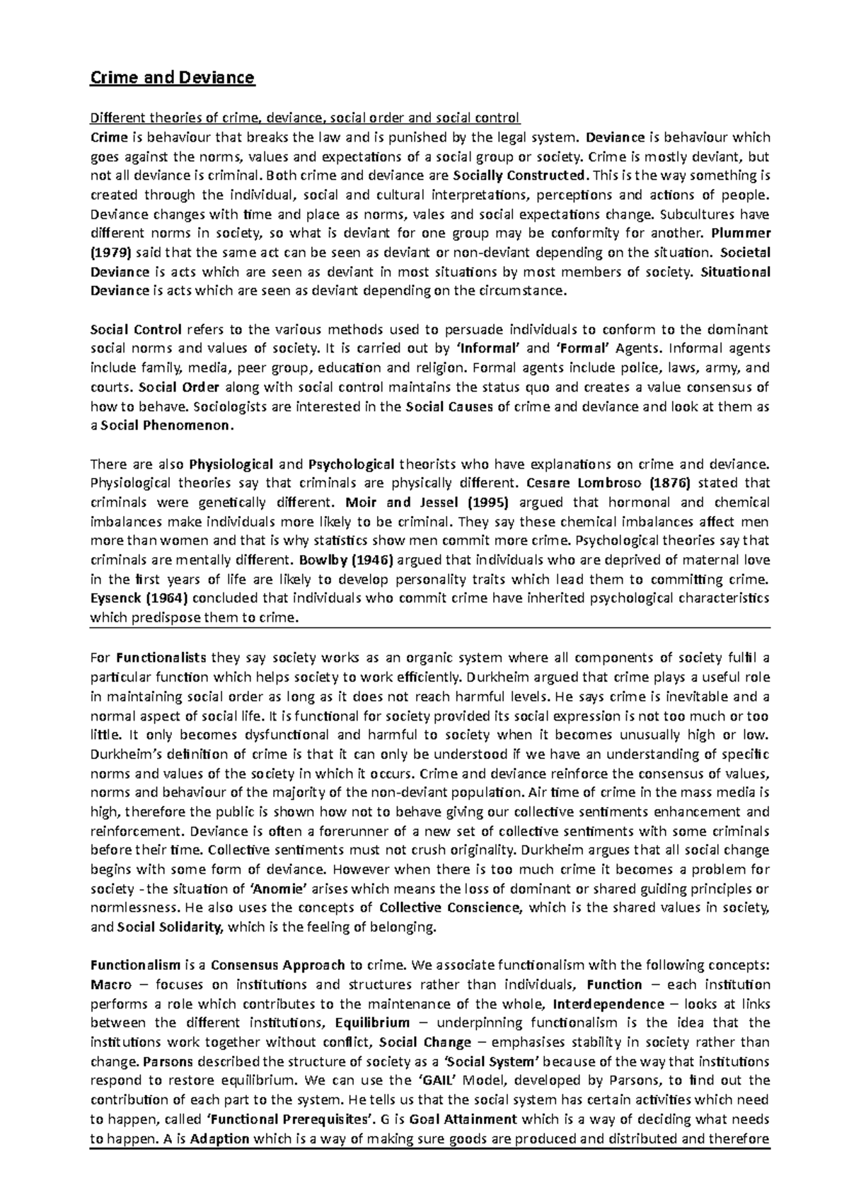 Crime and Deviance - Crime and Deviance Different theories of crime ...