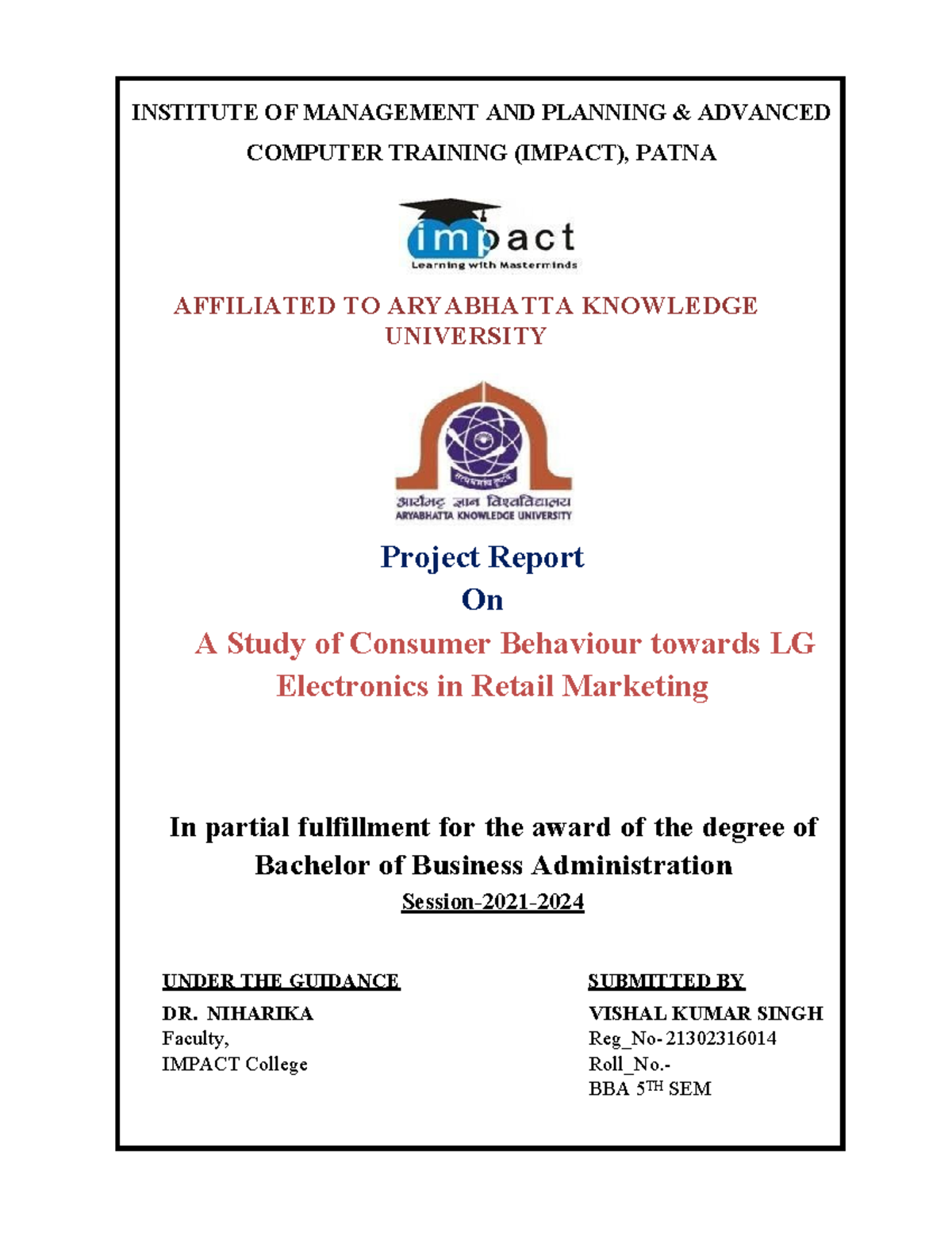 Project file on market research - INSTITUTE OF MANAGEMENT AND PLANNING ...