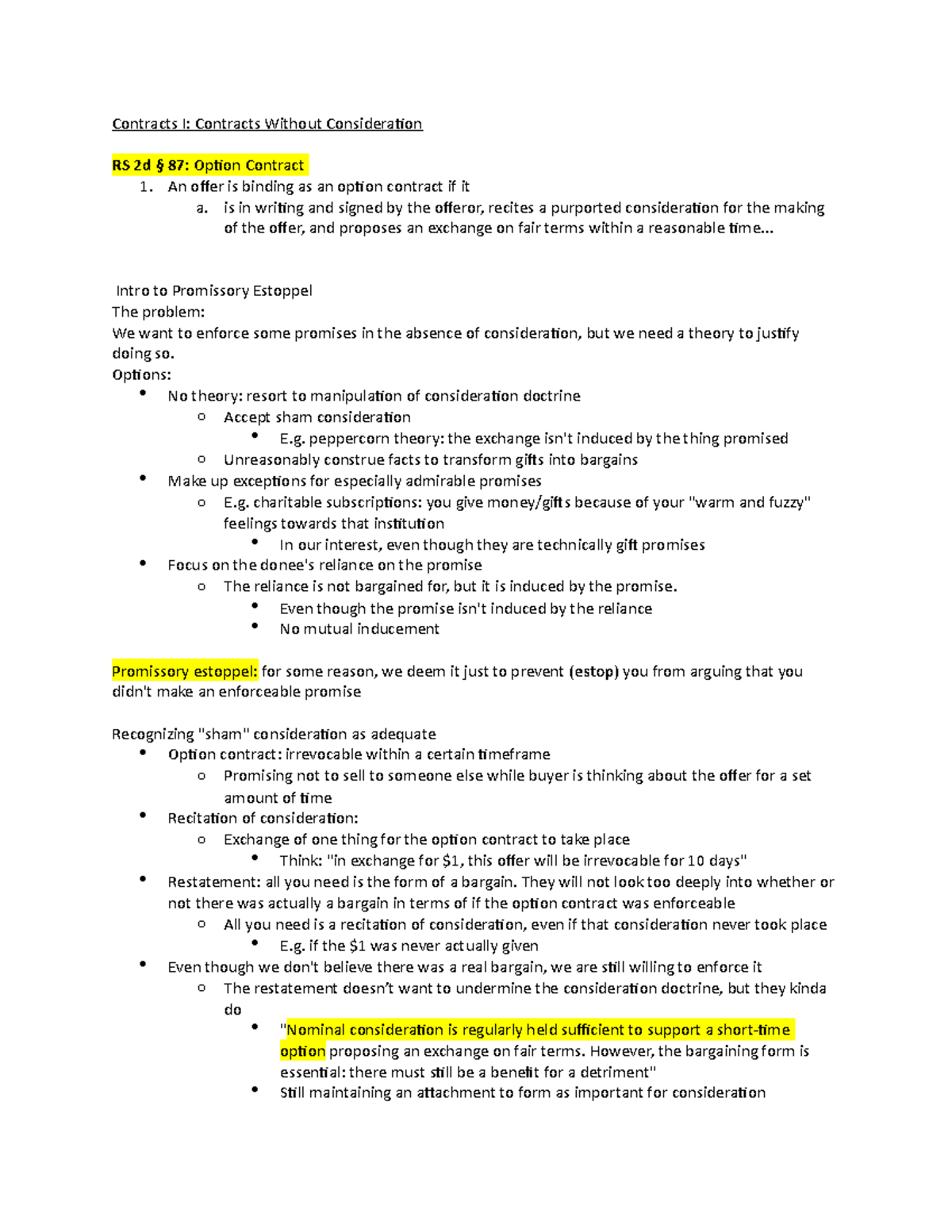 Contracts I- contracts without consideration - Contracts I: Contracts Without Consideration RS ...