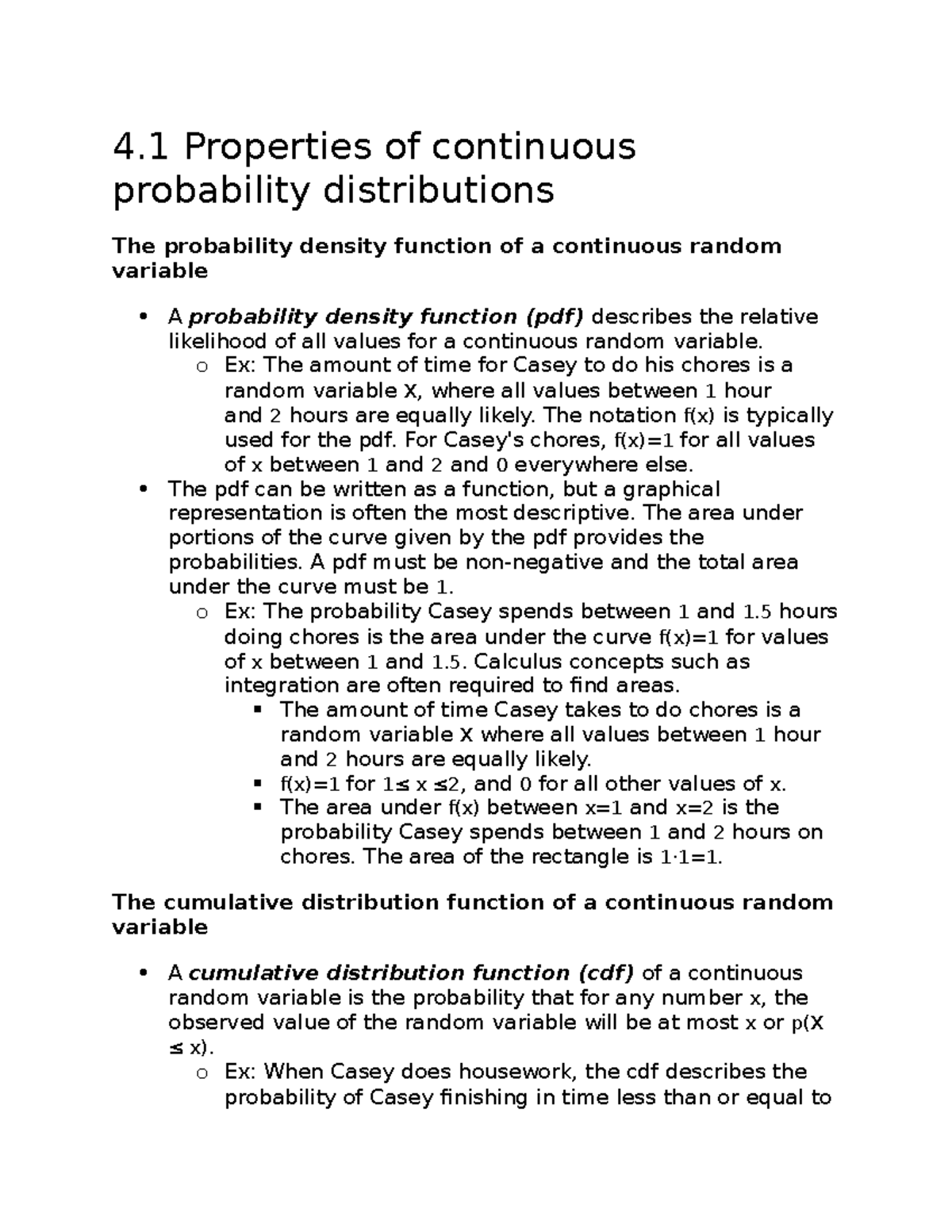 Module 4 notes - 4 Properties of continuous probability distributions ...