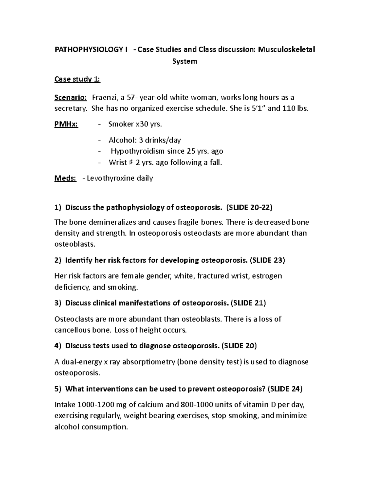 Patho I Week 13 Case Studies - PATHOPHYSIOLOGY I - Case Studies and ...