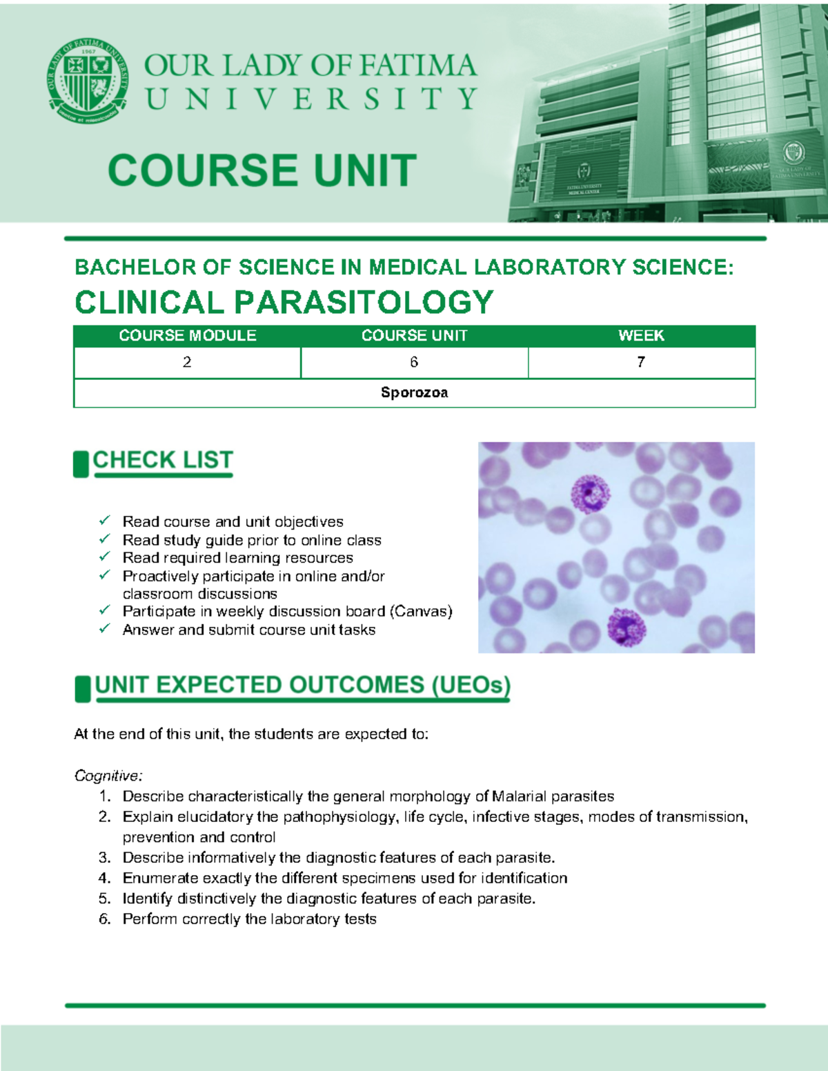 CM2-CU6 Sporozoa - mini notes - BACHELOR OF SCIENCE IN MEDICAL ...