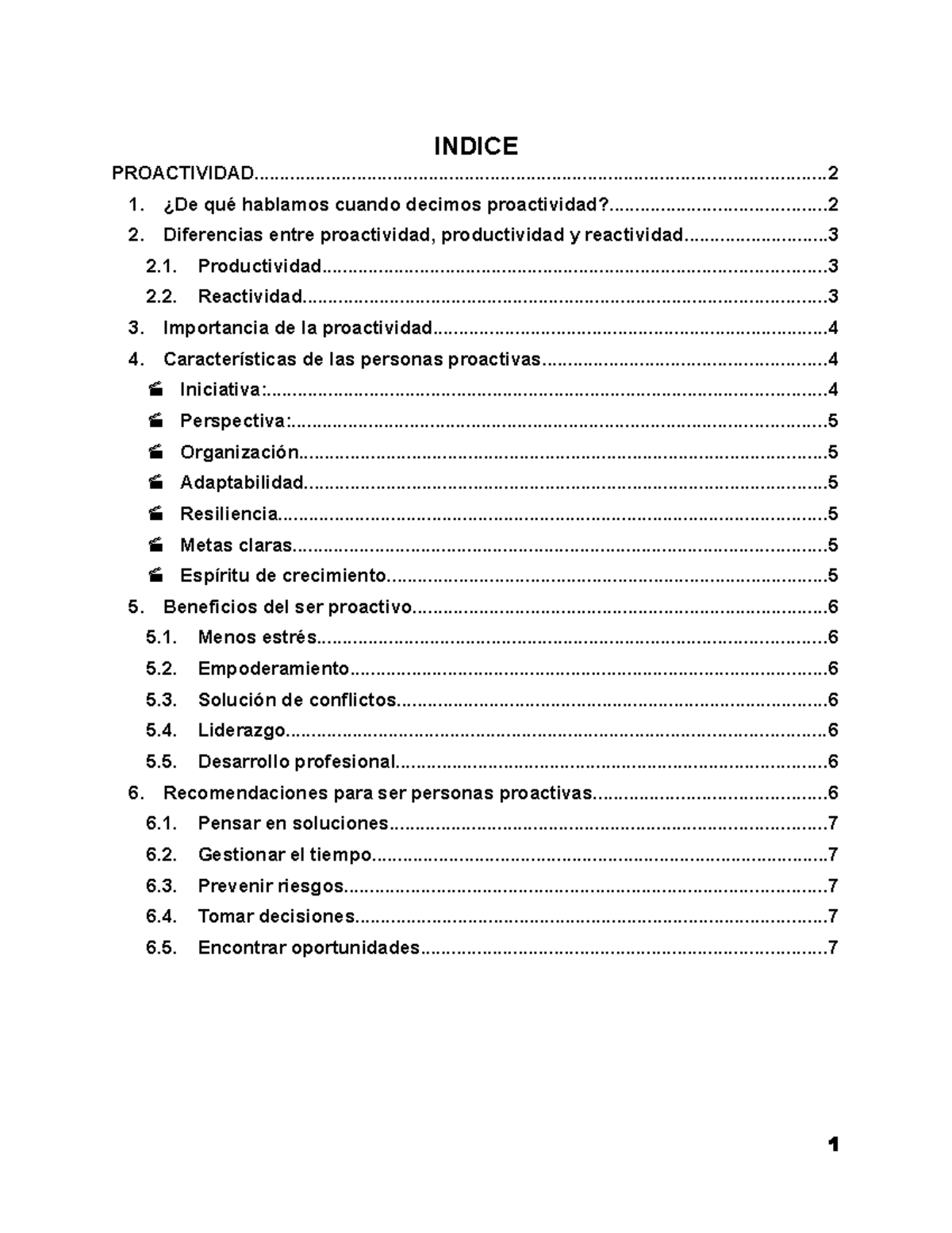 Proactividad - como es un líder proactivo - INDICE - Studocu