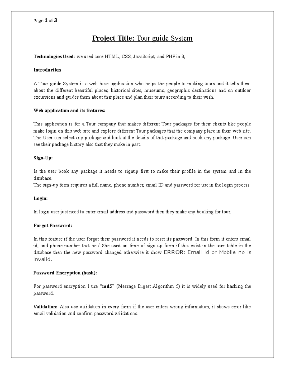Web Development - Page 1 of 3 Project Title: Tour guide System ...