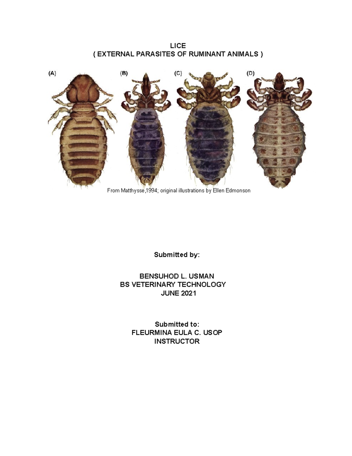 Written Report - It best serve as guide - LICE ( EXTERNAL PARASITES OF ...