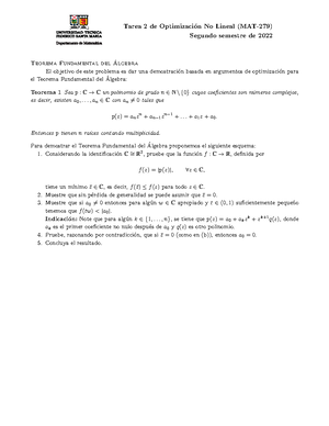 Tarea 9 MAT-229 2022-2 - Tarea 9 de Optimizaci ́on No Lineal (MAT-279) Segundo semestre de 2022 ...