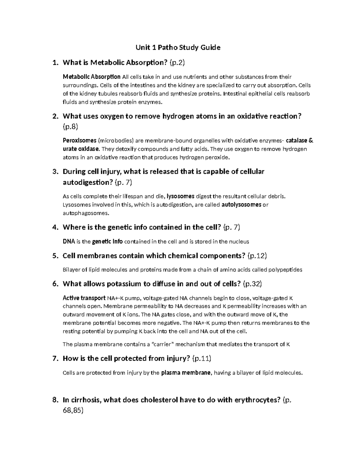 Test 1 study guide - Unit 1 Patho Study Guide 1. What is Metabolic ...