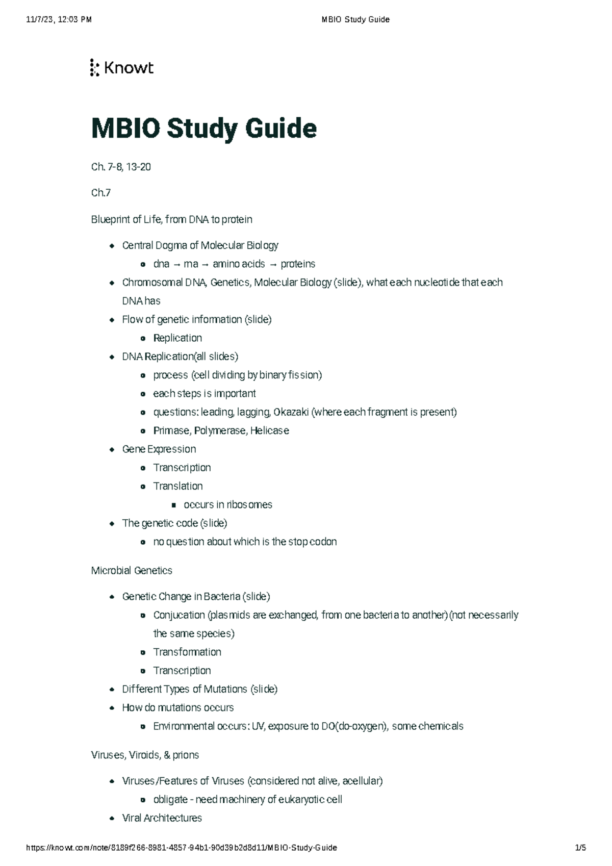 MBIO Study Guide - 7-8, 13- Ch. Blueprint of Life, from DNA to protein ...