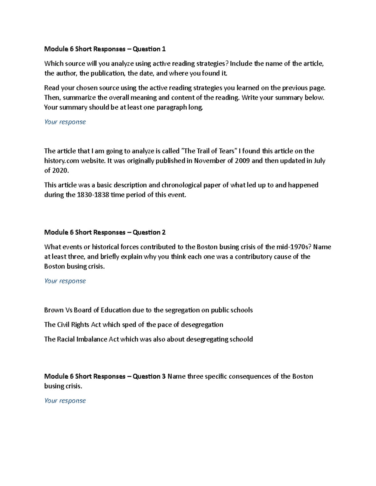 Week 6 Short Responses History - HIS 200 - SNHU - Studocu