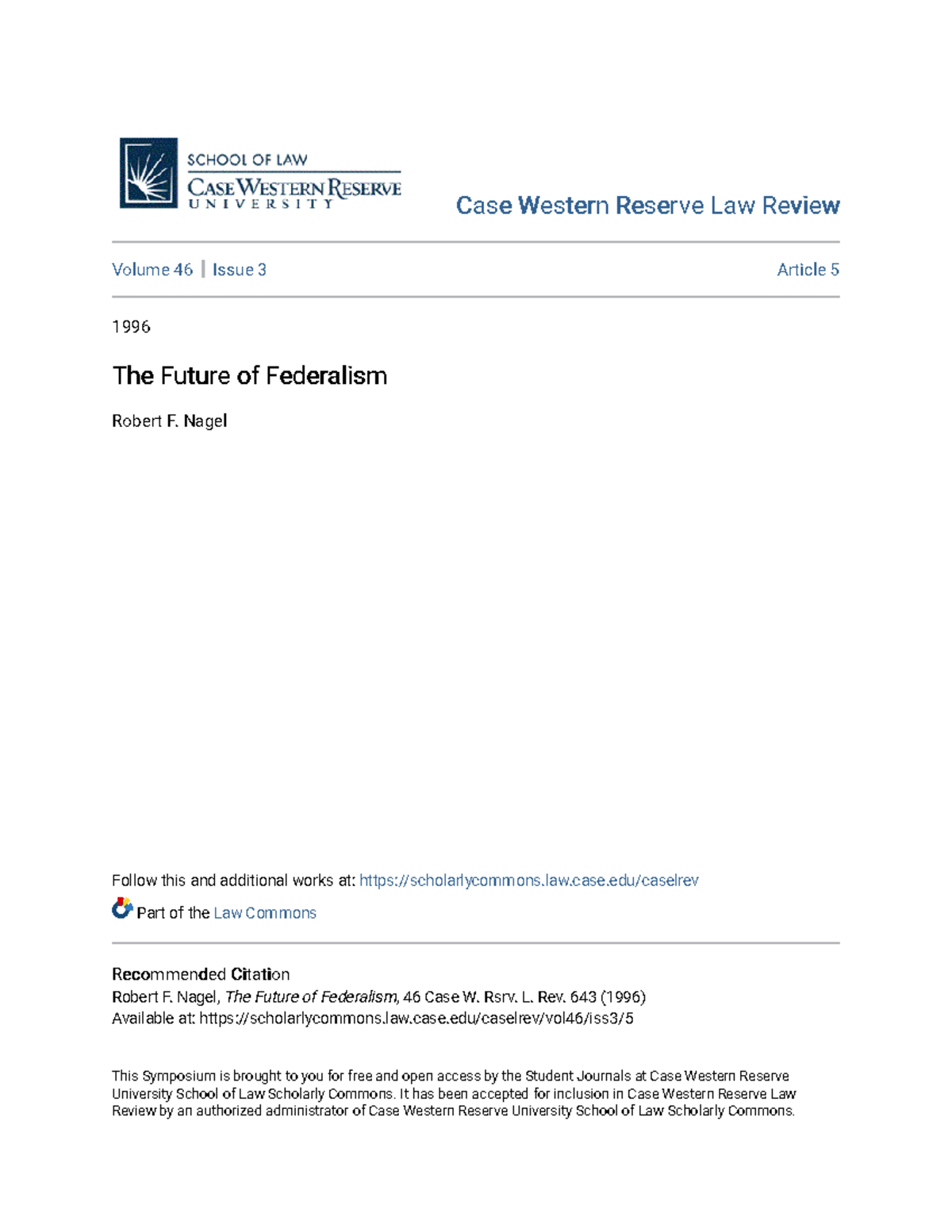 The Future of Federalism - Case Western Reserve Law ReviewCase Western ...