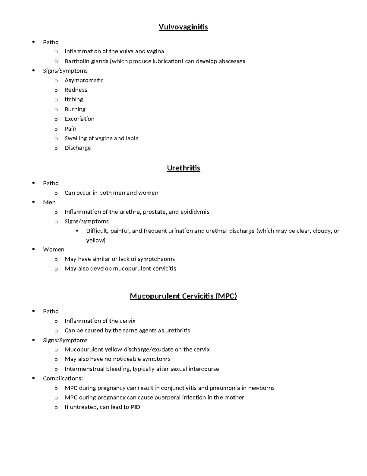 Ch. 44 Review - study guides - Vulvovaginitis · Patho o Inflammation of the vulva and vagina o ...