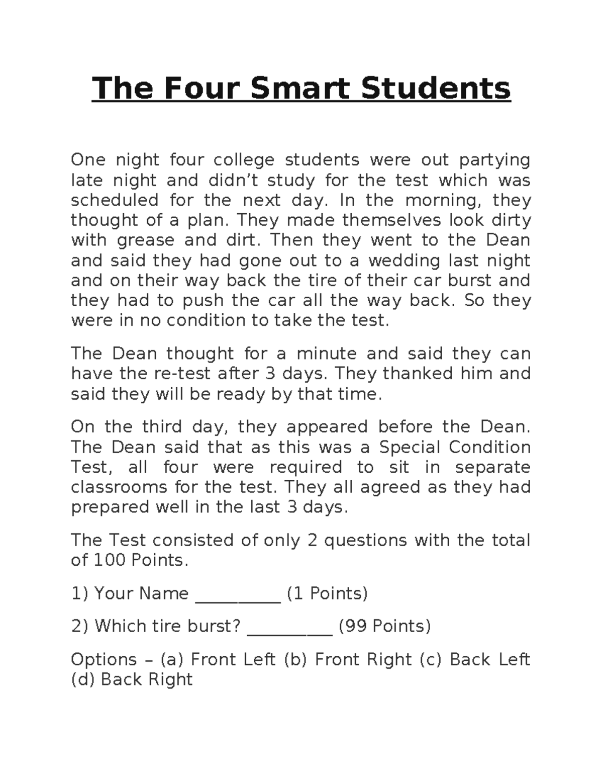 The Four Smart Students - In the morning, they thought of a plan. They ...