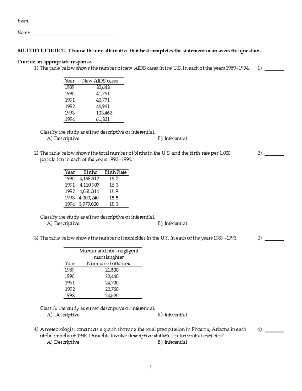 Practice Test Chapter 1 - Exam Name ...
