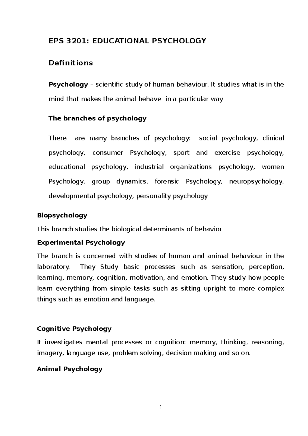 Branches Of Psychology EPS 3201 EDUCATIONAL PSYCHOLOGY Definitions branches-of-psychology-eps-3201-educational-psychology-definitions