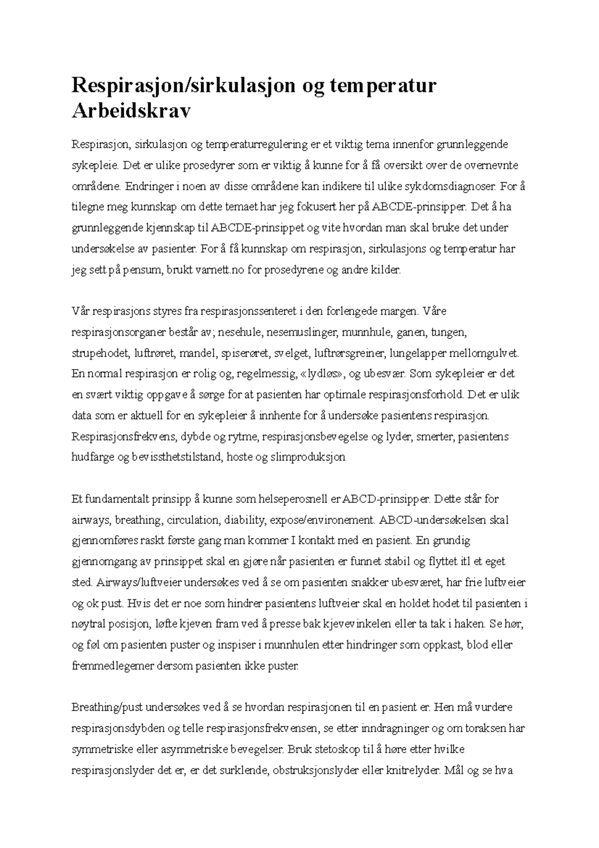 Respirasjon:sirkulajson arbeidskrav - Respirasjon/sirkulasjon og ...