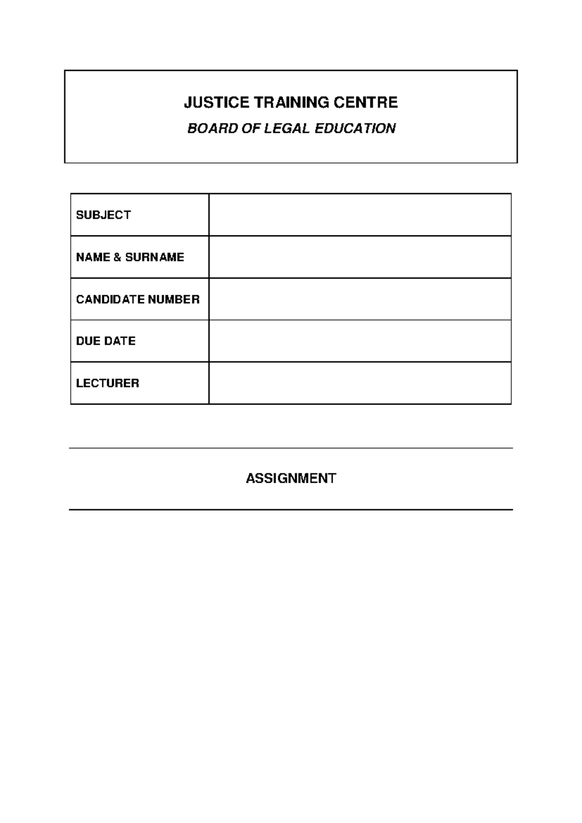 Civil Procedure - cover page - JUSTICE TRAINING CENTRE BOARD OF LEGAL ...