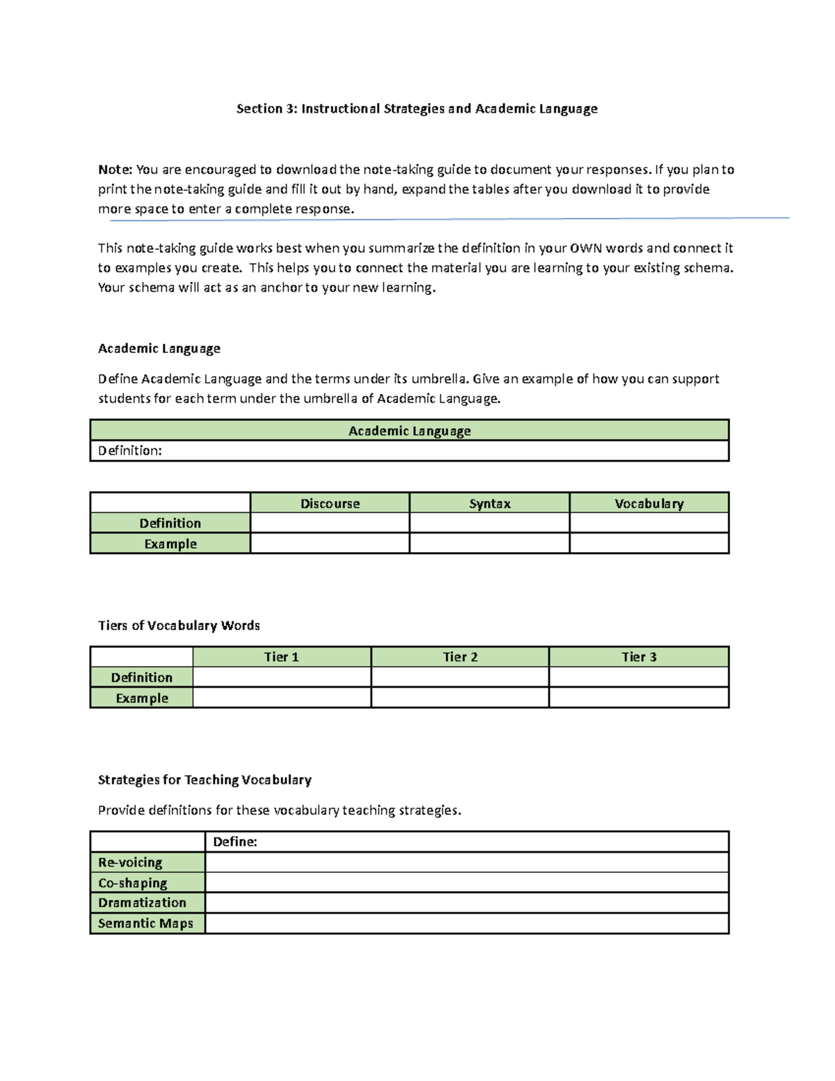 Unit 3 - Study Guide for units - Section 3: Instructional Strategies ...
