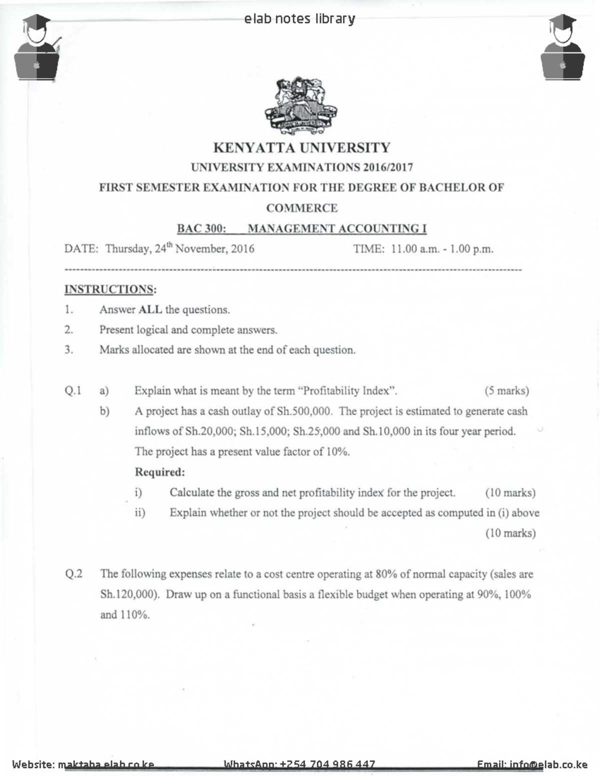 BAC 300 Management Accounting 1 past papers 2 - K E N Y A T T A U N I V ...