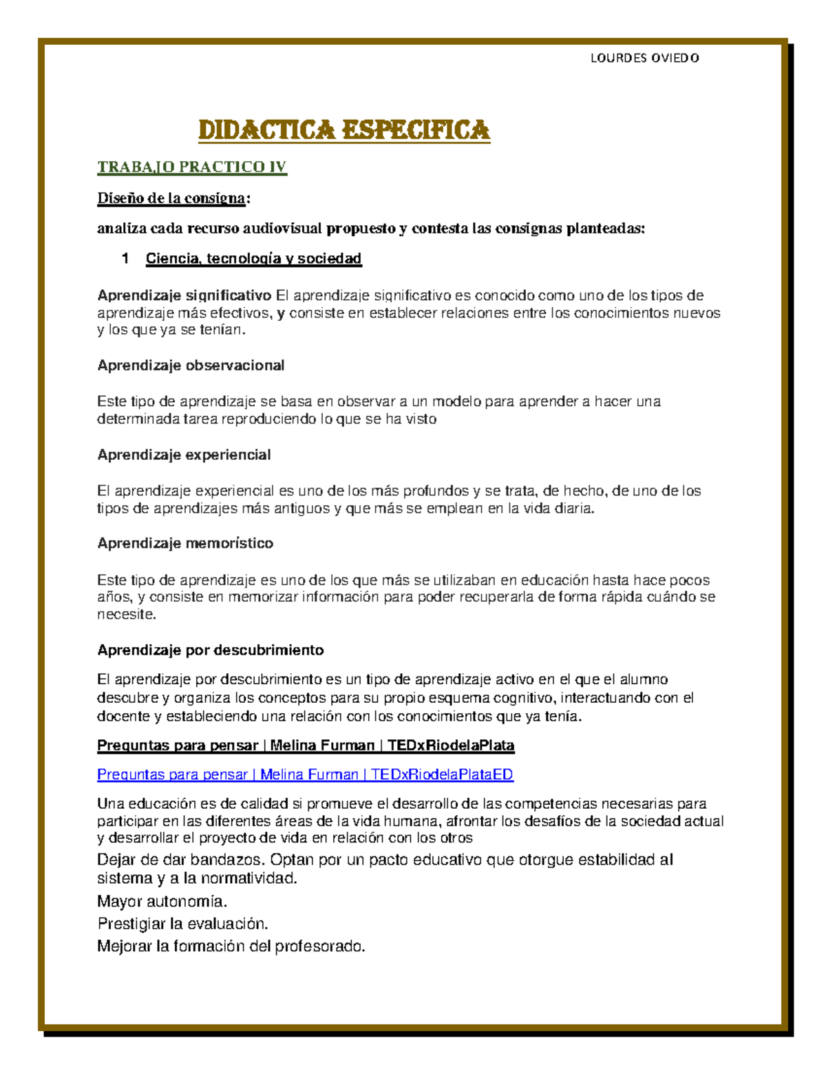 Didactica Especifica TP IV - LOURDES OVIEDO DIDACTICA ESPECIFICA ...