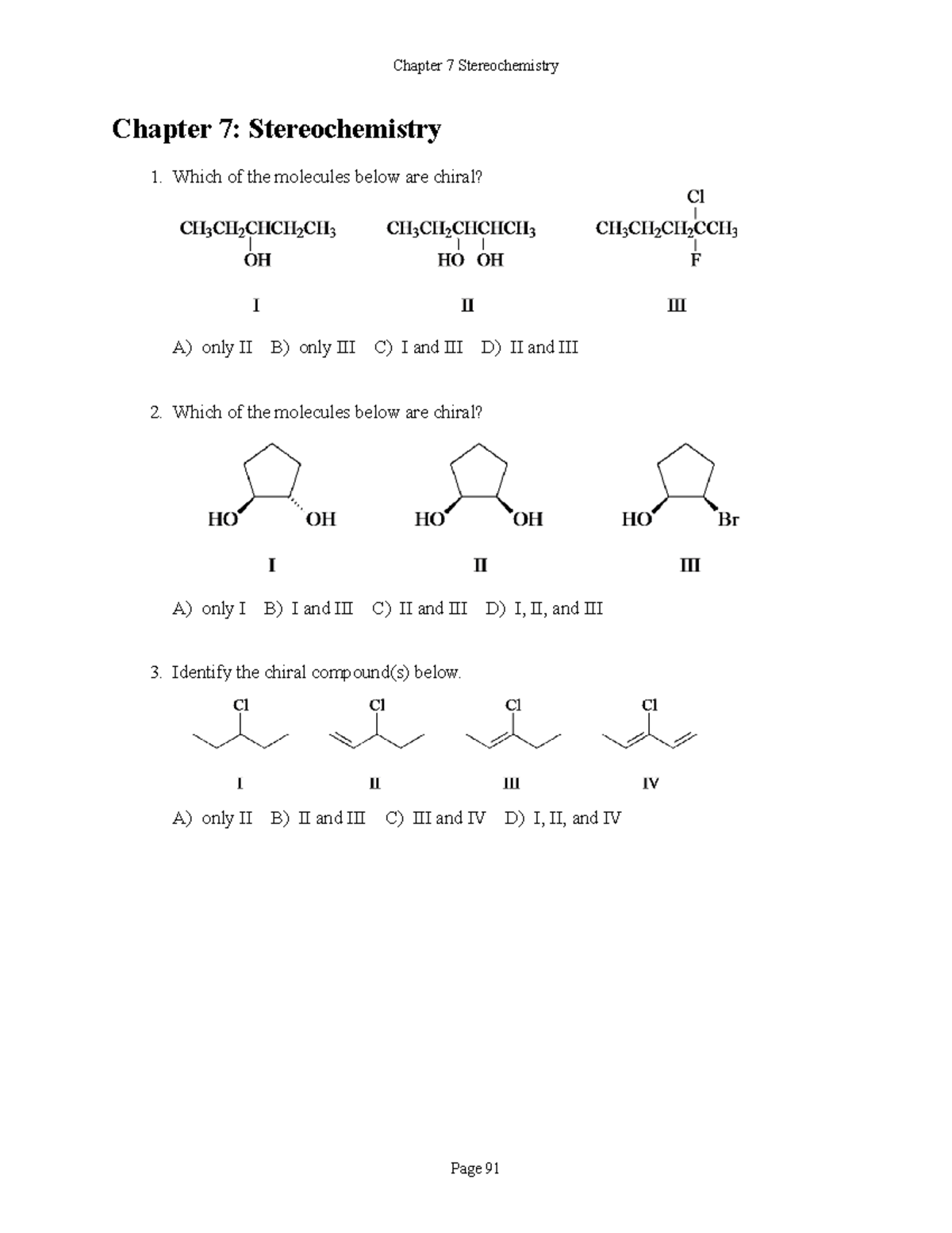 Chapter 7 Stereochemistry - Chapter 7: Stereochemistry Which of the ...