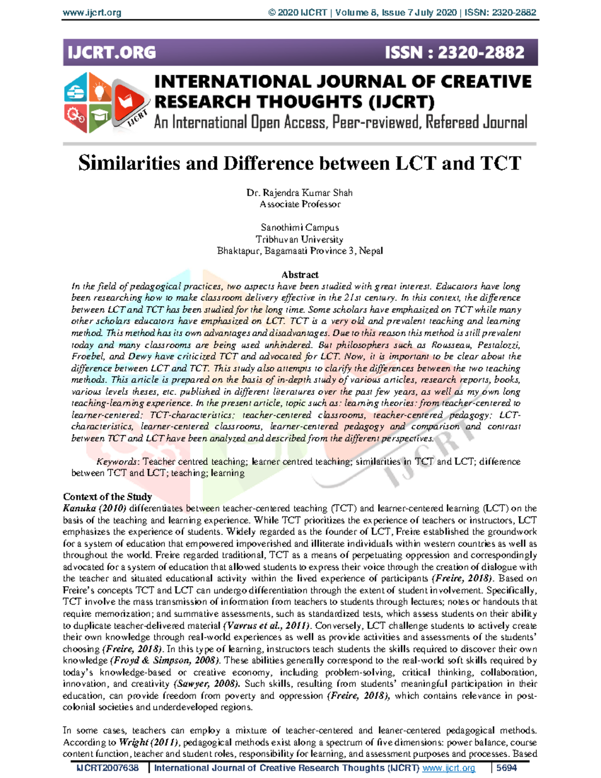 LCT-versus-TCT - ..... - Similarities and Difference between LCT and ...