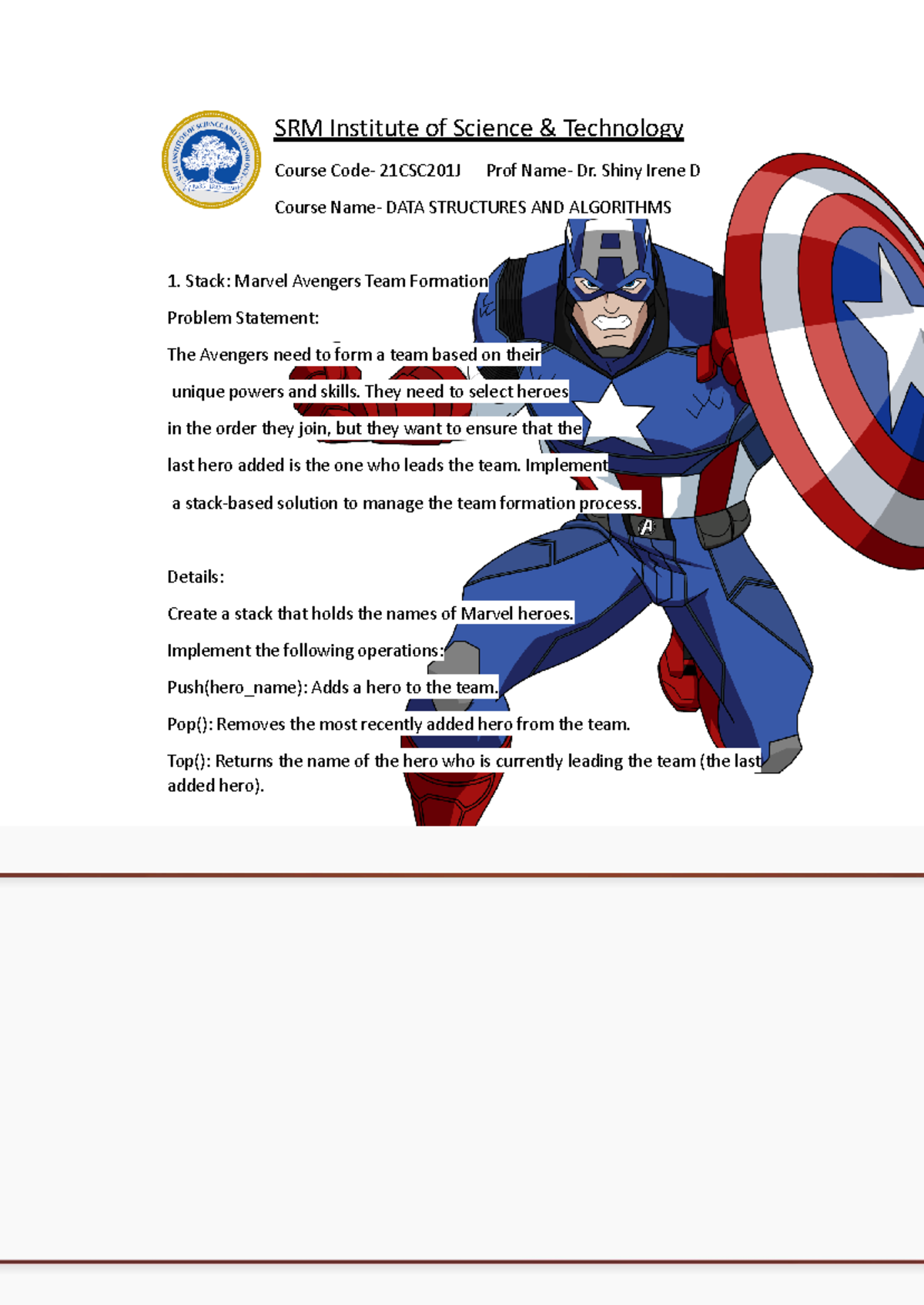 Dsa1 unit3 - Unit 3 dsa - SRM Institute of Science & Technology Course ...