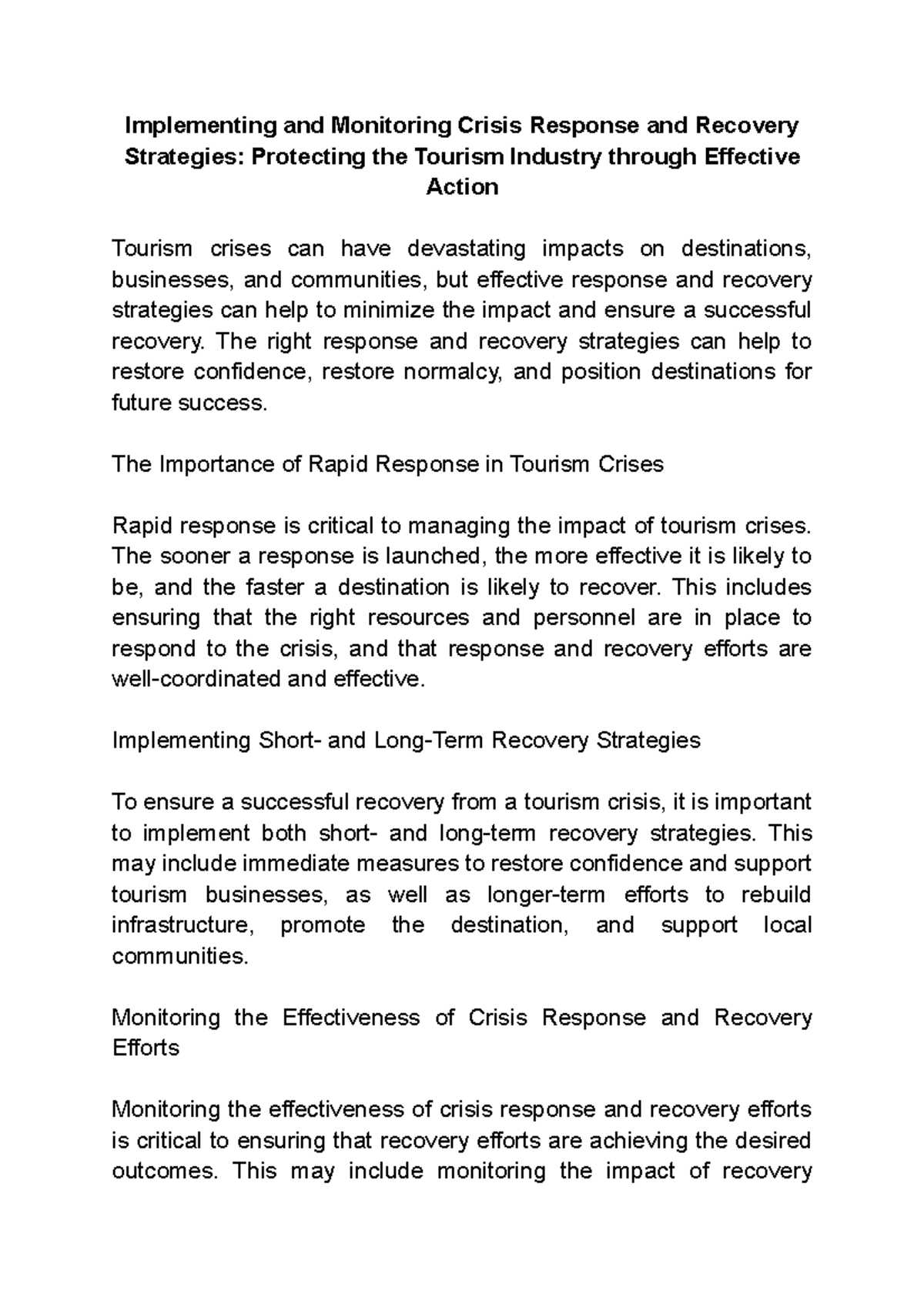 Implementing and Monitoring Crisis Response and Recovery Strategies ...