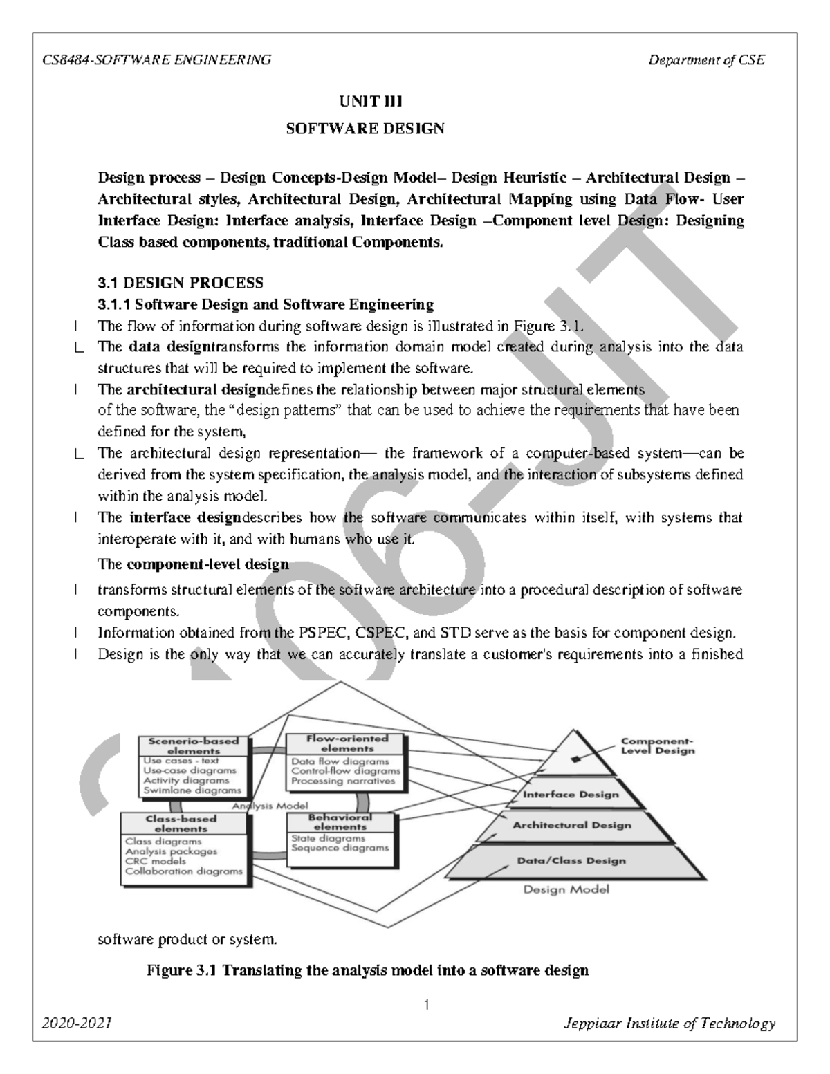 Software Engineering - 1 UNIT III SOFTWARE DESIGN Design process ...