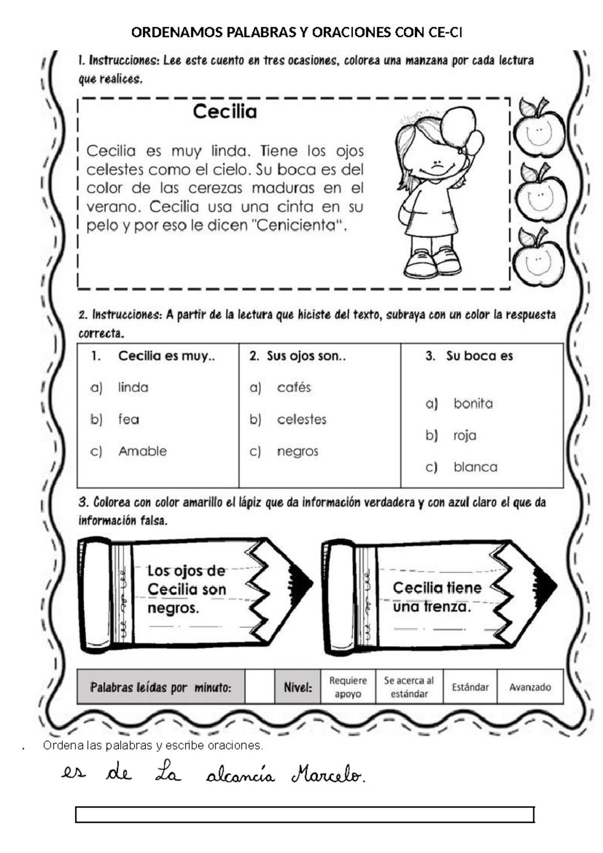 Ordena las palabras y oraciones,con ce-ci - ORDENAMOS PALABRAS Y ...