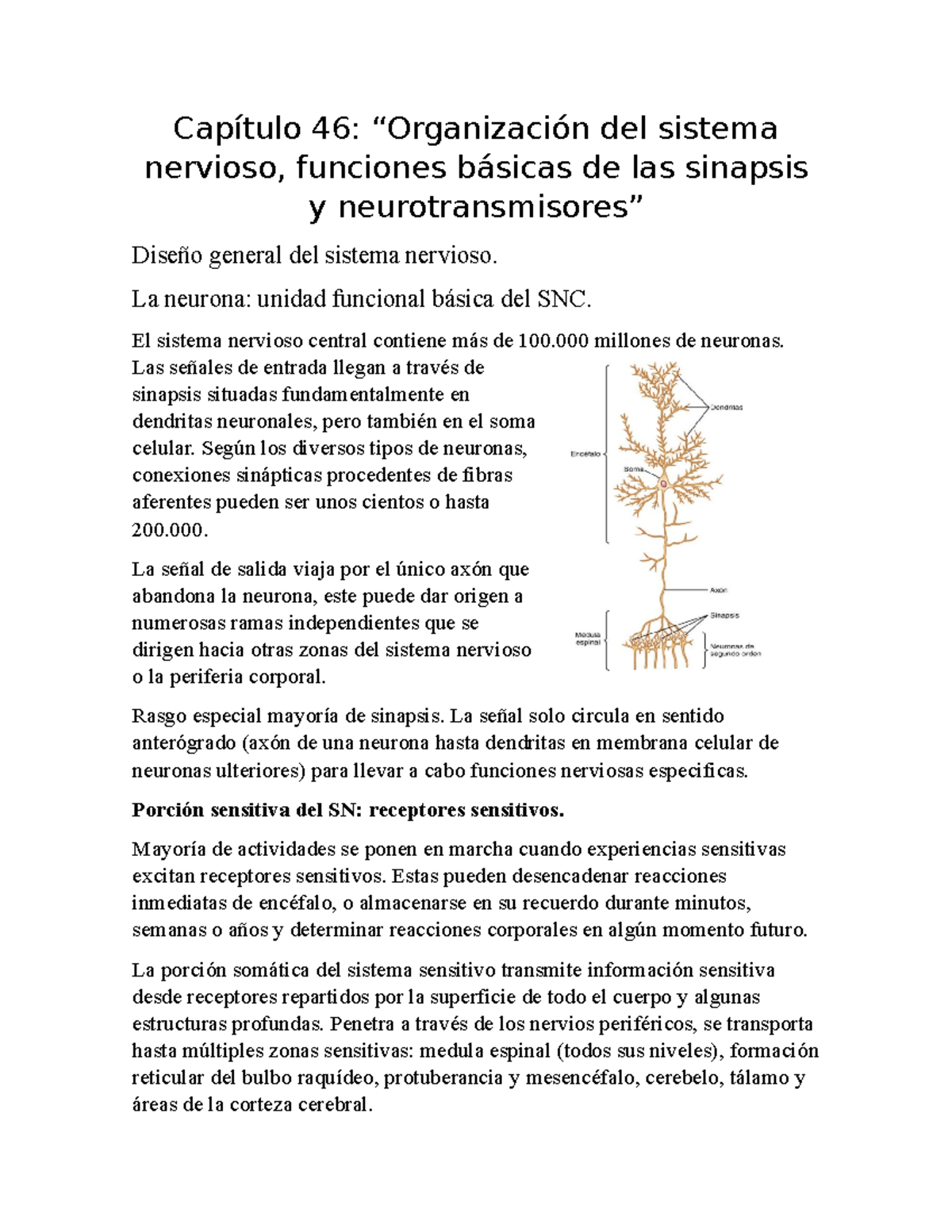 Capitulo 46 SN - Resumen - Guyton e Hall - Fisiologia medica 13 ed. - Capítulo 46: “Organización ...