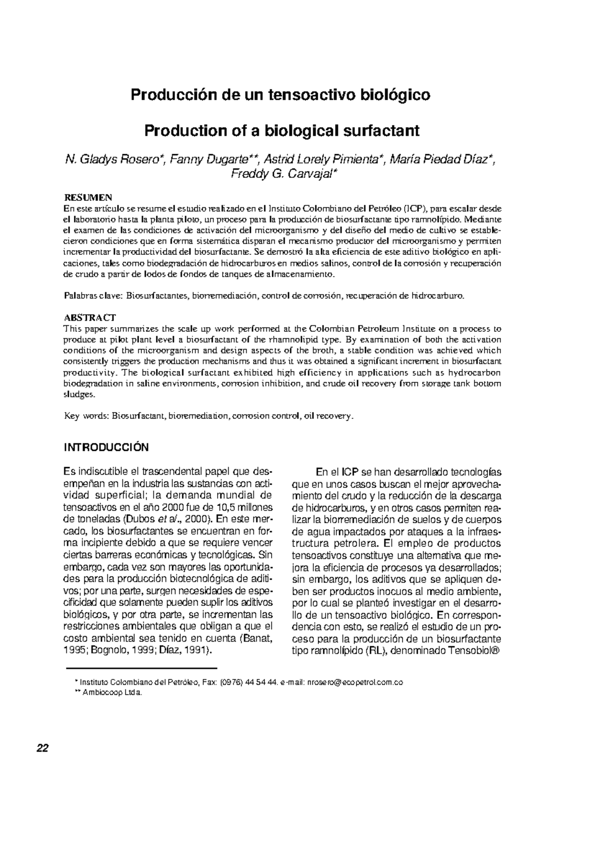 Producción de un tesnoactivo biológico - Producción de un tensoactivo ...
