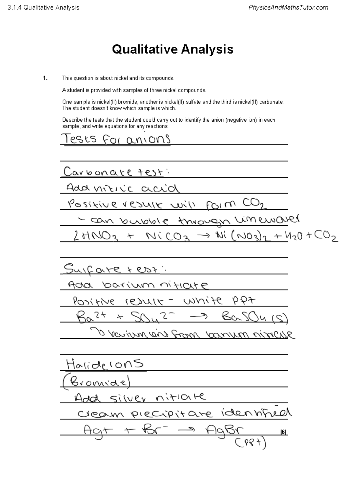 3.1.4 Qualitative Analysis QP - Qualitative Analysis This question is about nickel and its - Studocu